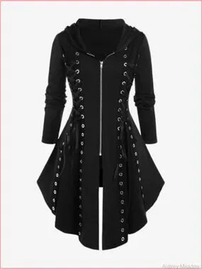 Tops | Plus Size Hooded Zip Front Laceup Gothic Asymmetrical Hem Top ...